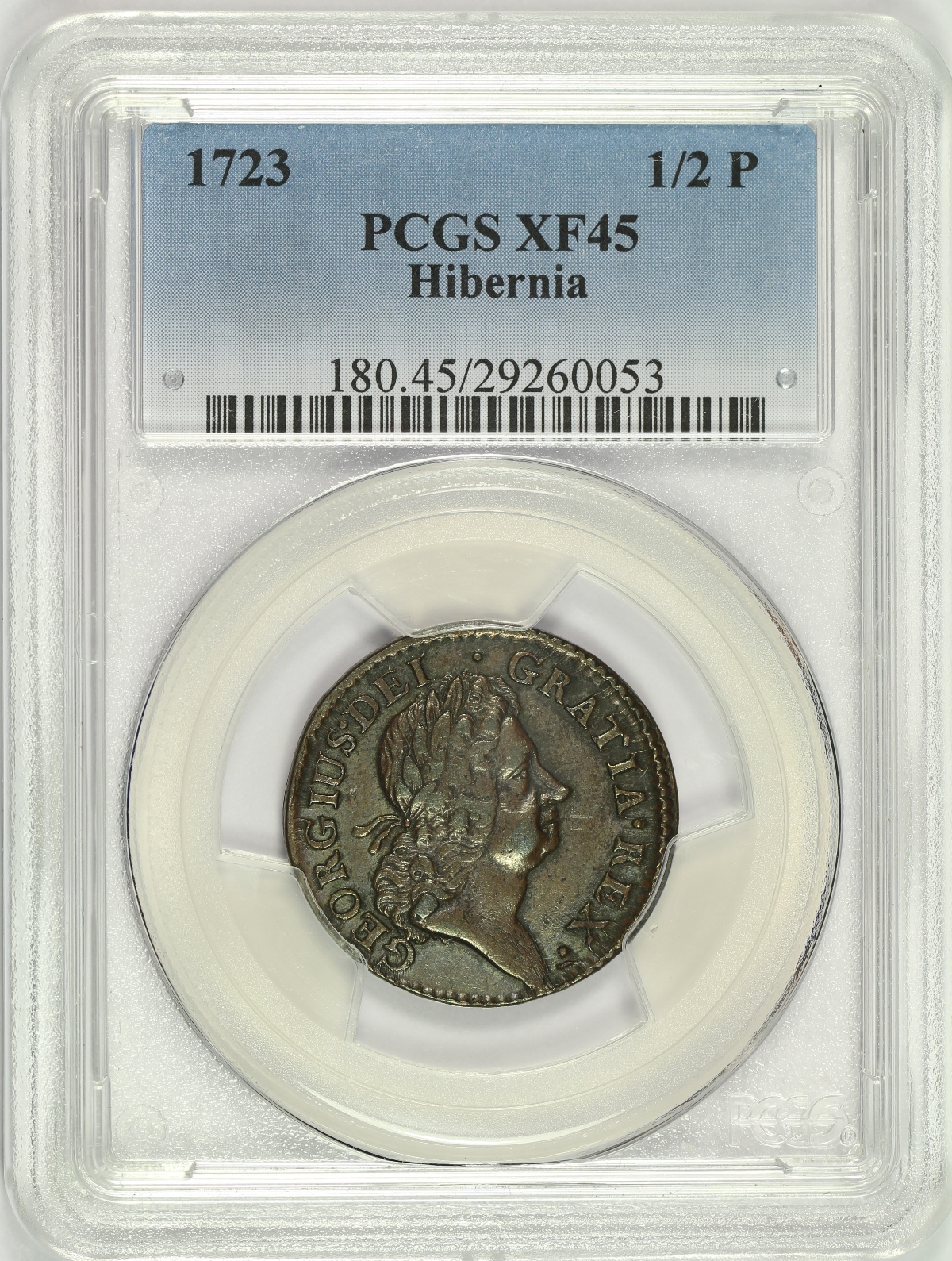 Michael Kittle Rare Coins - 1723 Wood's Hibernia Halfpenny PCGS XF45