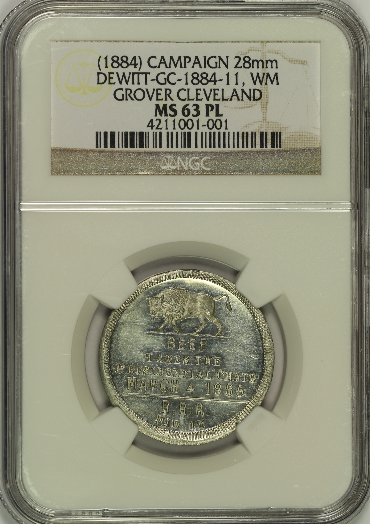 Michael Kittle Rare Coins - 1884 Grover Cleveland Campaign Token DeWitt GC-1884-11 NGC MS63PL