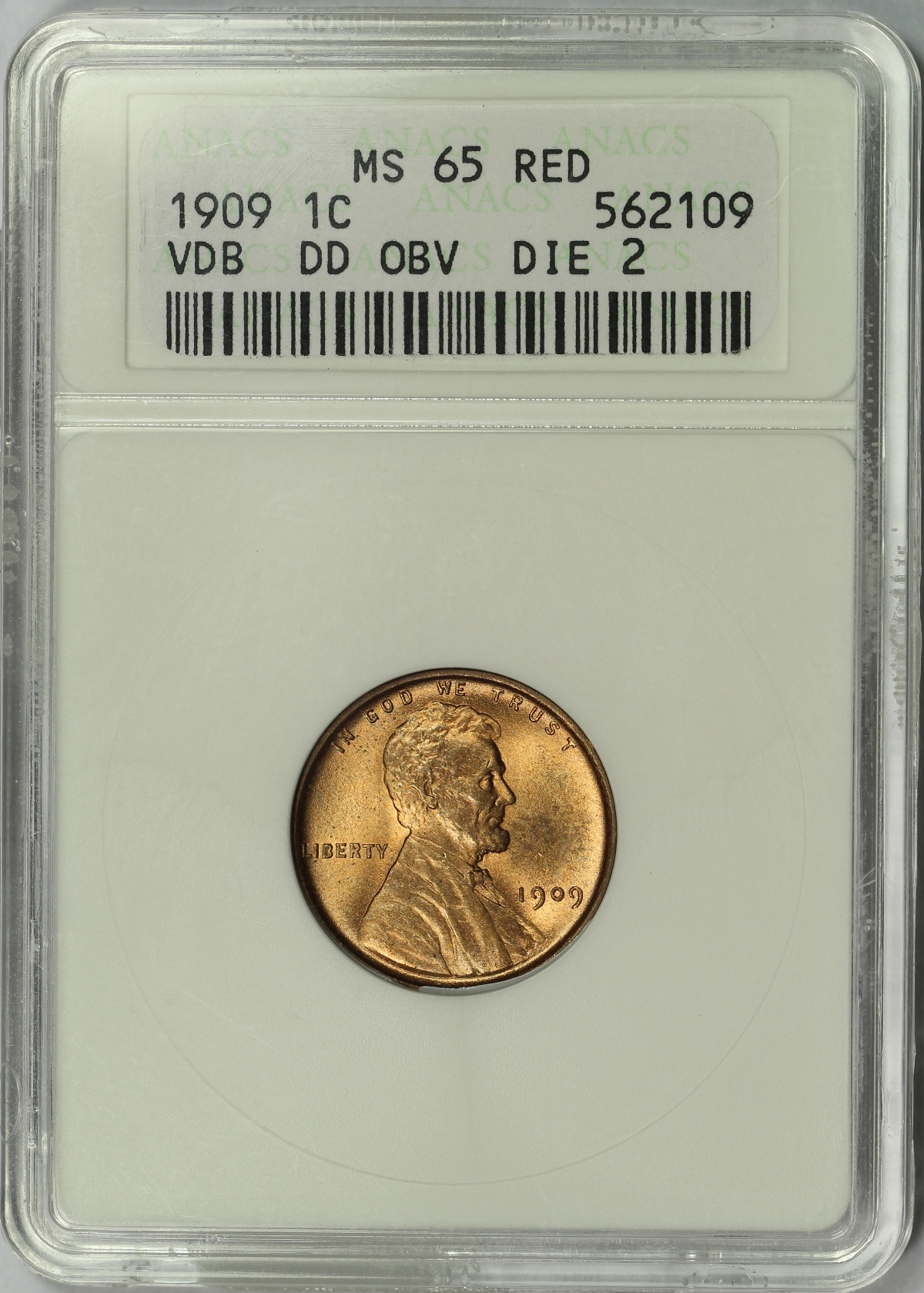 Michael Kittle Rare Coins - 1909 VDB Lincoln Cent DDO FS-1102 ANACS MS65RD