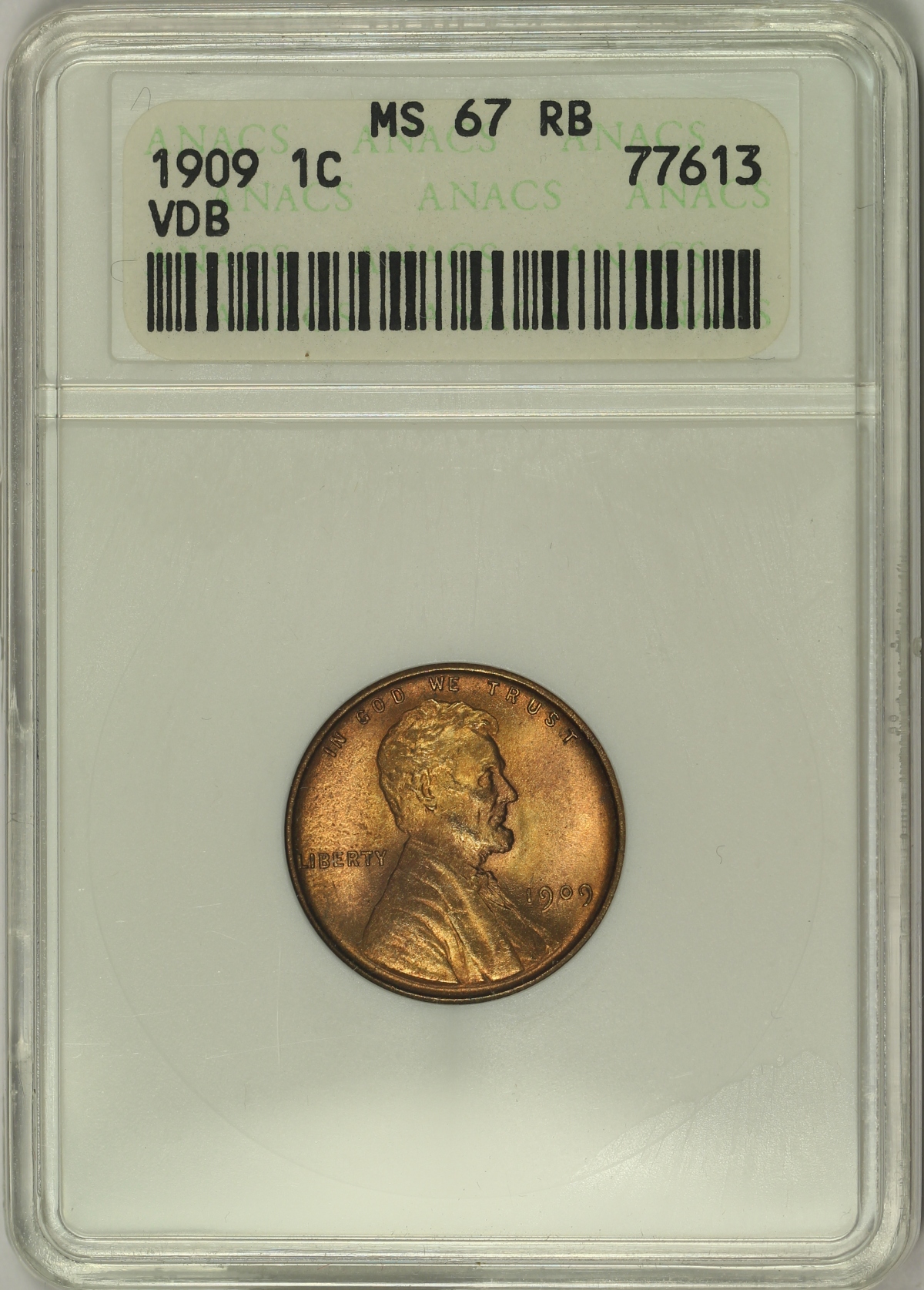 Michael Kittle Rare Coins - 1909 V.D.B. Lincoln Cent ANACS MS67RB